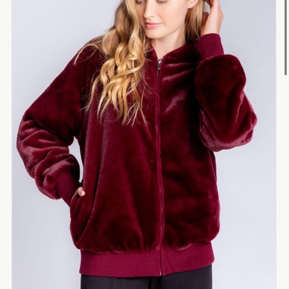 PJ Salvage | Jackets & Coats | Pj Salvage Bordeaux Faux Fur Jacket With ...